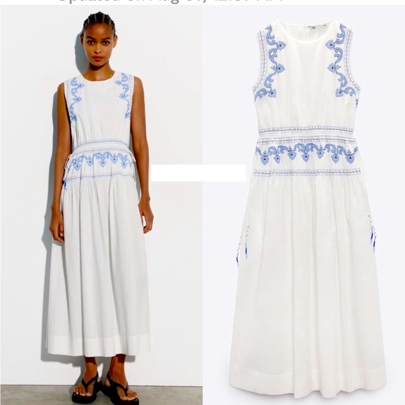 Zara | Dresses | Zara Embroidered Midi Dress | Poshmark